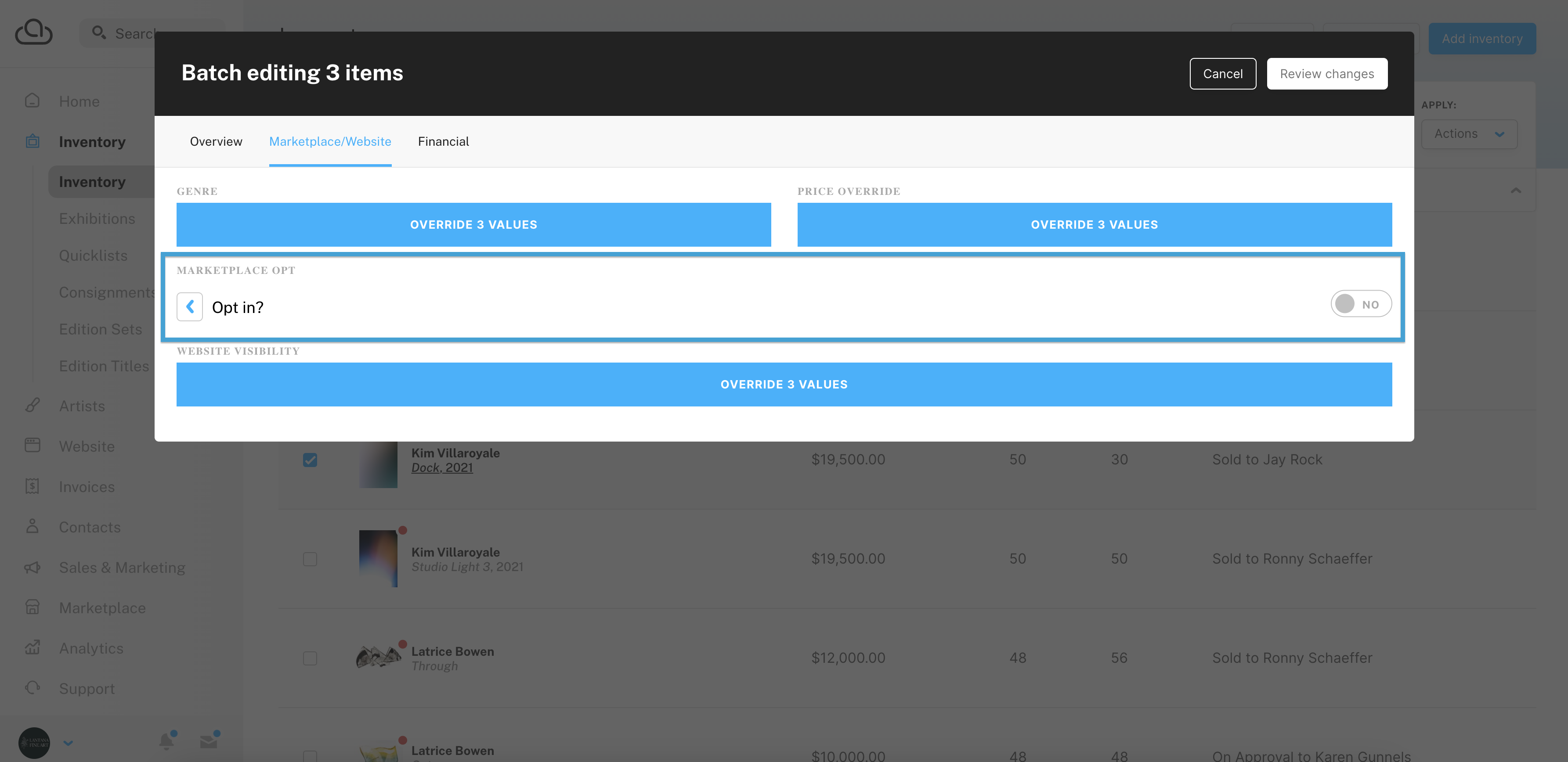 How to use Batch Editing to opt multiple inventory items out of your website at once